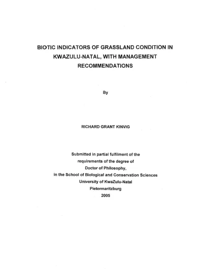Biotic indicators of grassland condition in KwaZulu-Natal, with ...