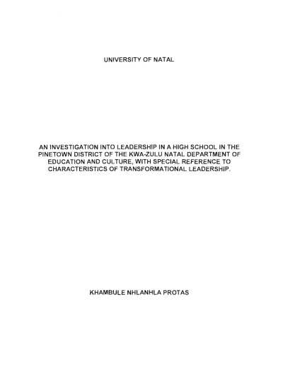 An investigation into leadership in a high school in the Pinetown ...
