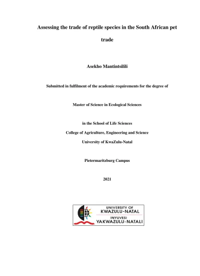 Assessing the trade of reptile species in the South African pet trade.